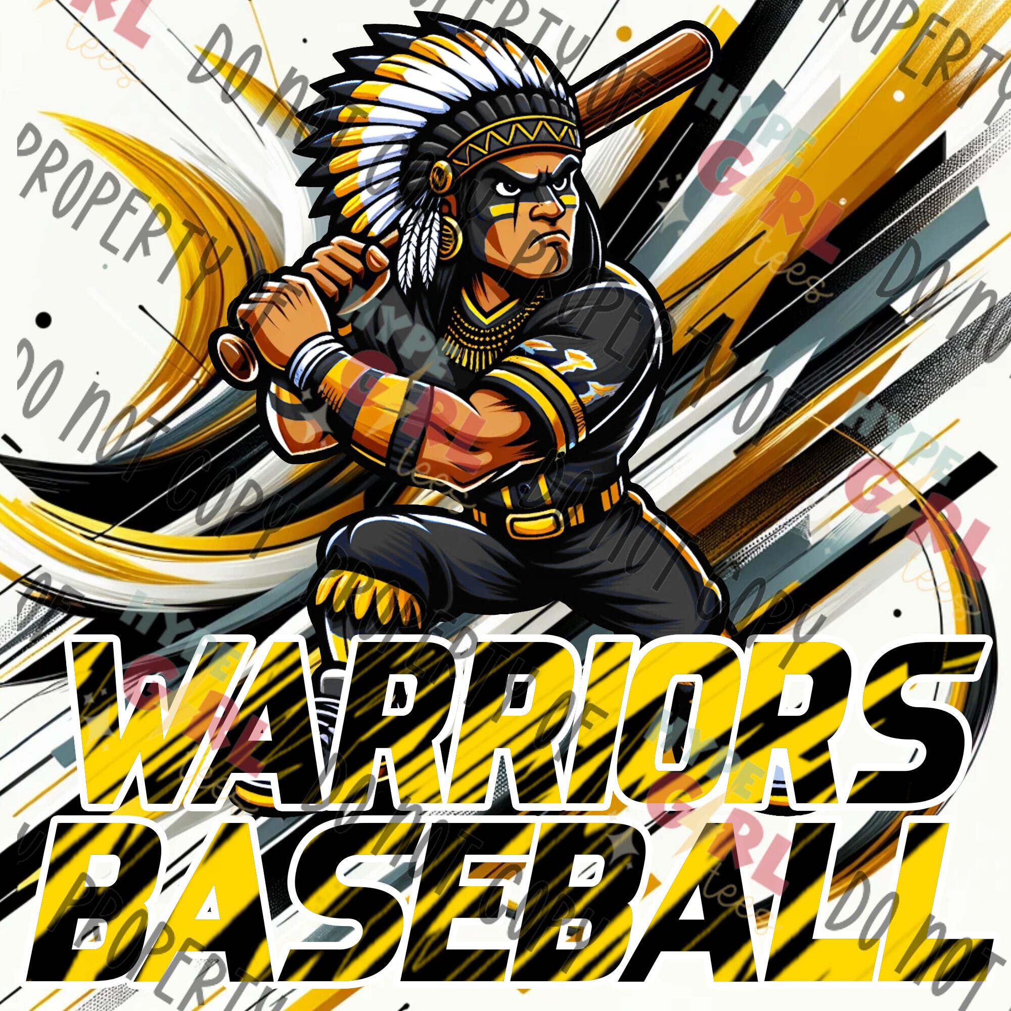 Indians / Warriors Baseball Mascot PNG Digital File. Black & Gold ...