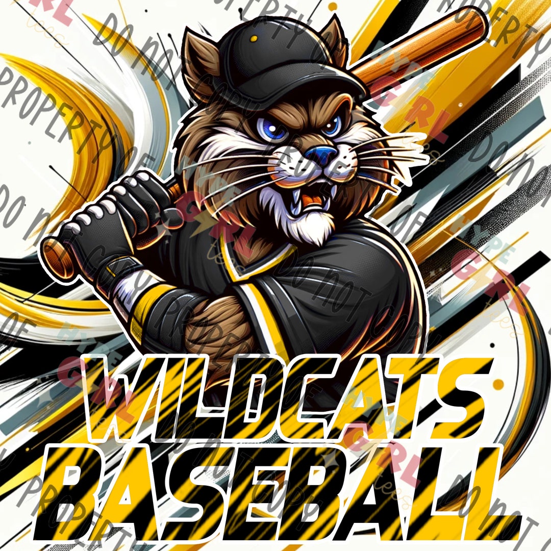 Wildcats / Bobcats Baseball Mascot PNG Digital File Black & Gold ...