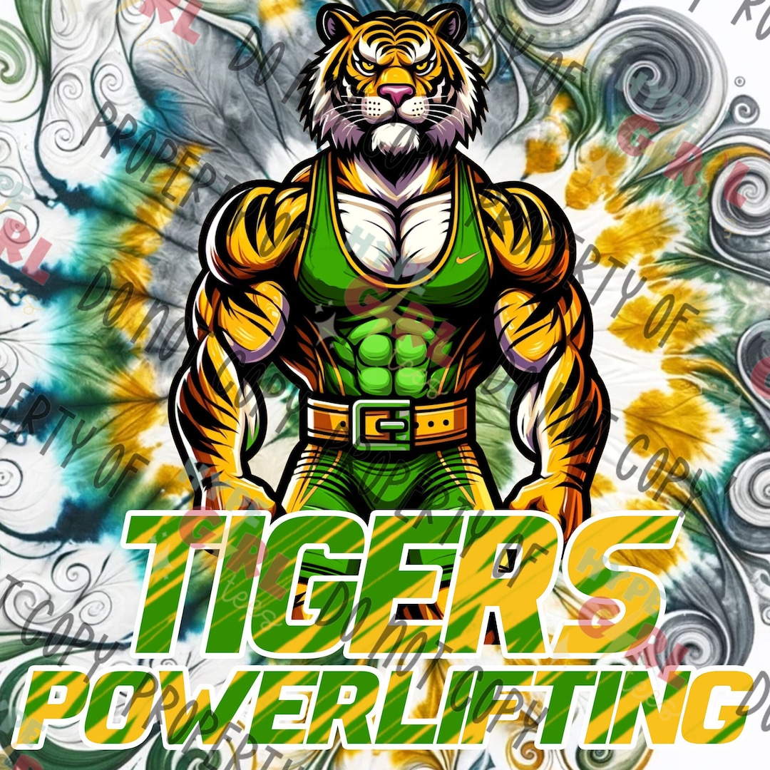 Tigers Powerlifting Mascot PNG, Digital File. Green & Gold Variation ...