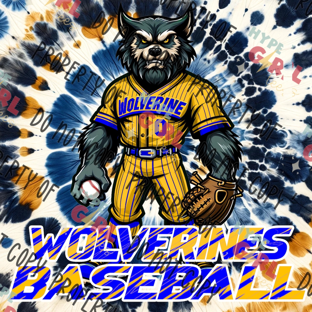 Wolverine Baseball Mascot PNG Digital File. Blue & Gold Variant. Other ...