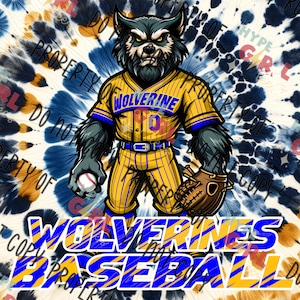 Wolverine Baseball Mascot PNG Digital File. Blue & Gold Variant. Other ...