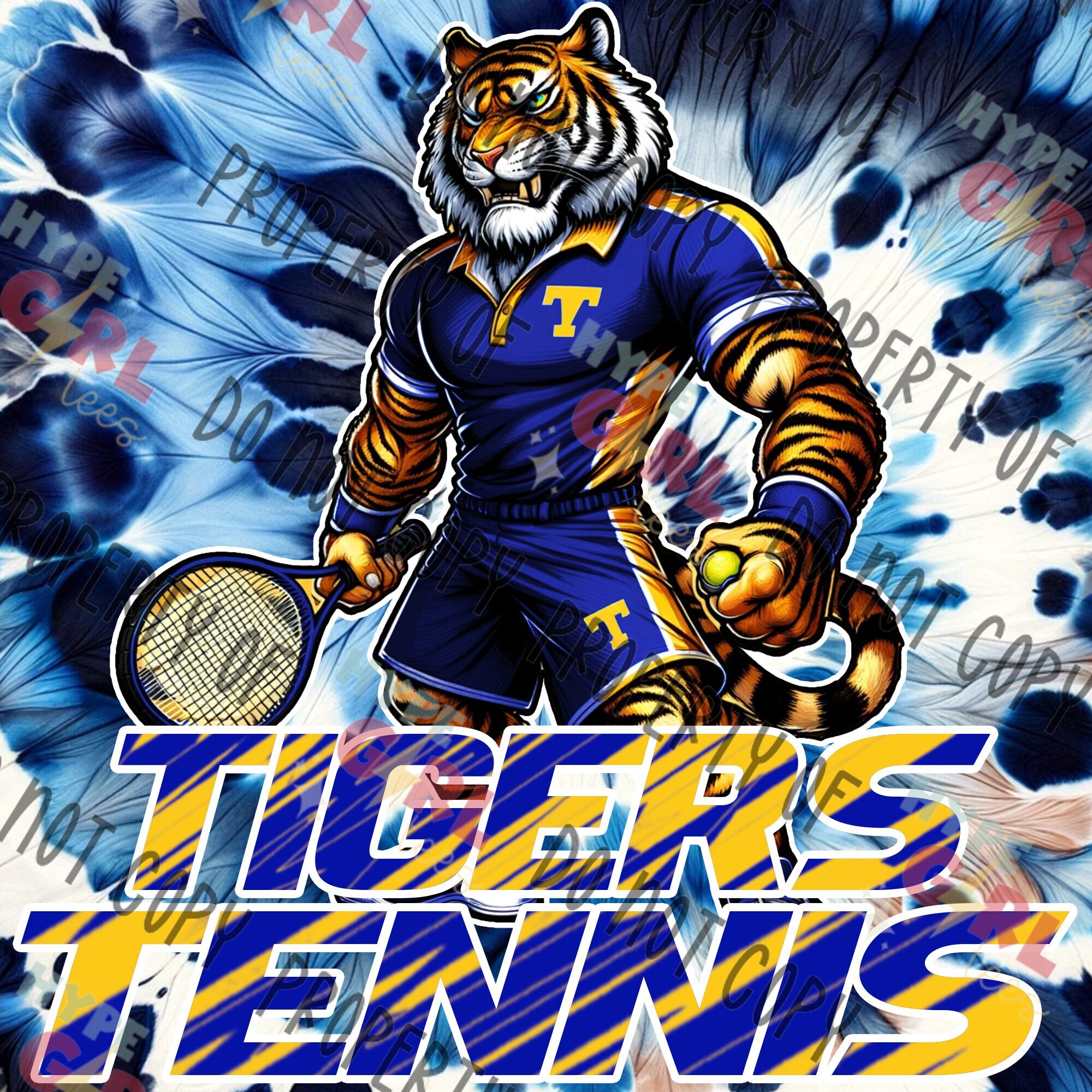 Tigers Tennis Mascot PNG Digital File. Navy & White Variant. OTHER ...