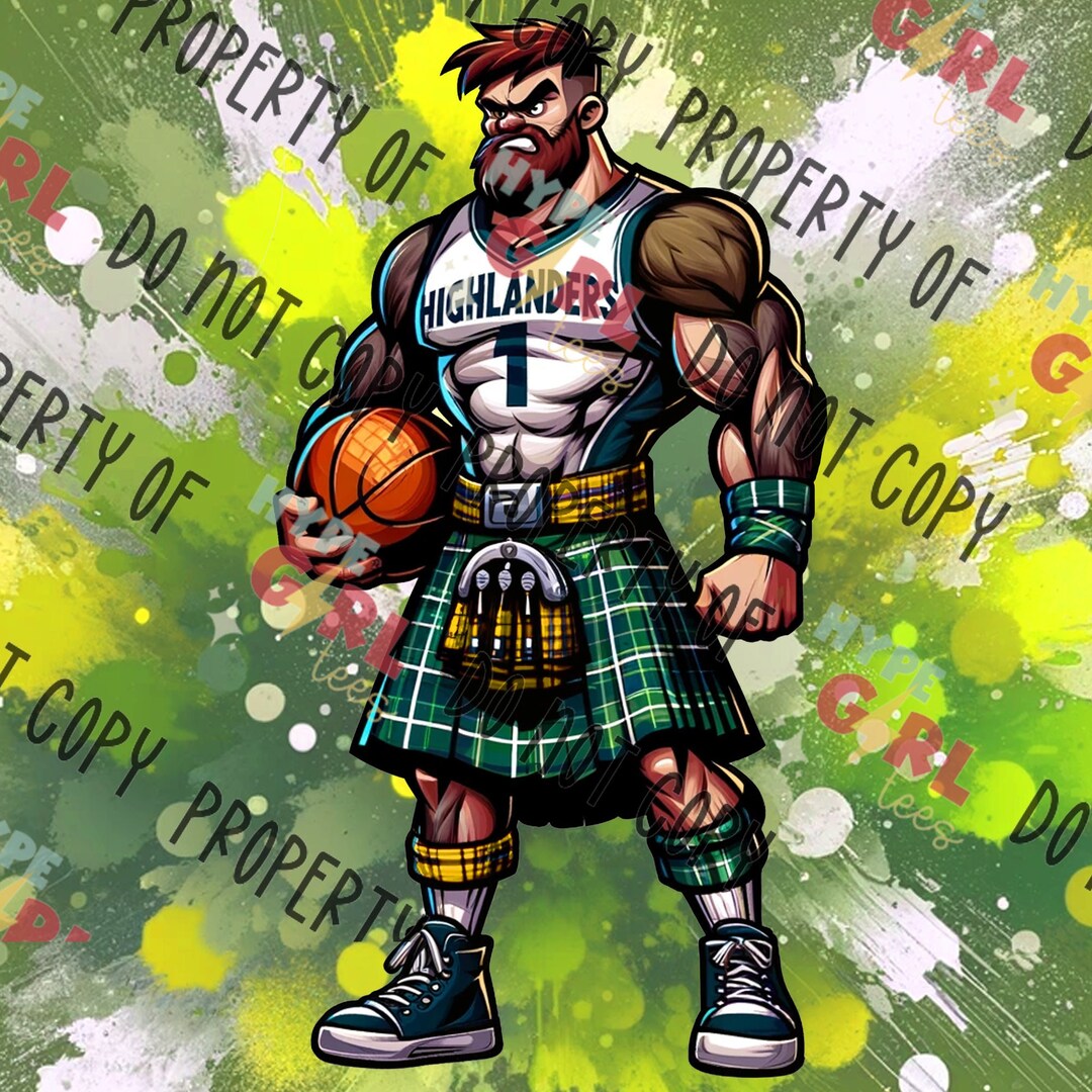 Highlanders Basketball Mascot PNG Digital File. Green & Gold Variation ...