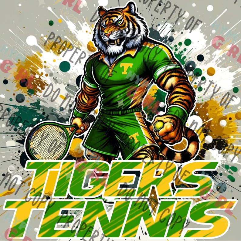 Tigers Tennis Mascot PNG Digital File. Black & Gold Variant. OTHER ...