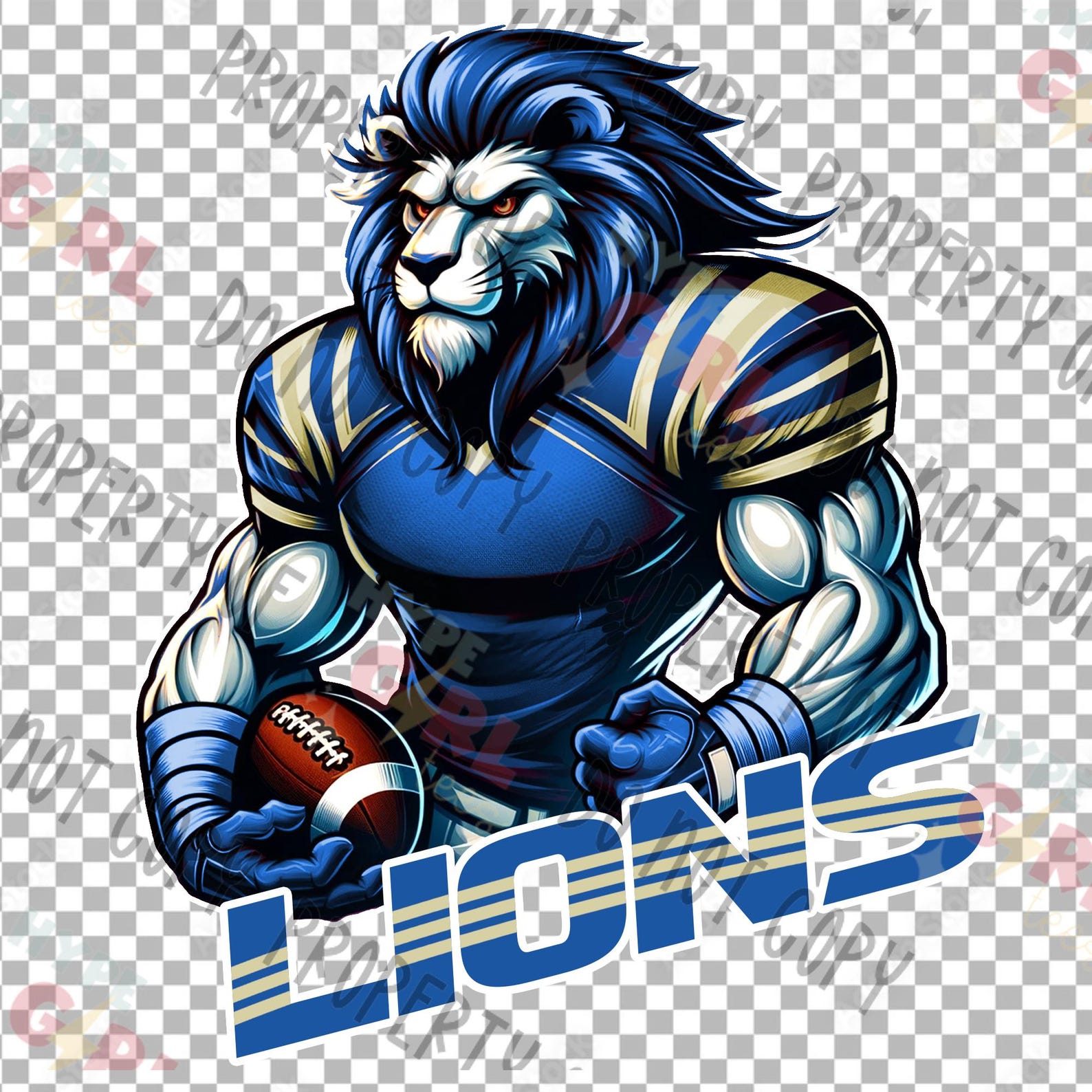 Lions Football Mascot Design PNG Digital File Blue & Gold Variation ...