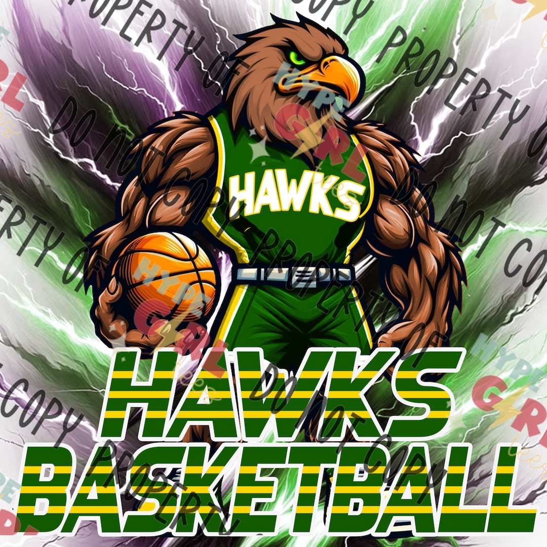 Hawks Basketball Mascot Digital File Green & Gold Variation. Other ...