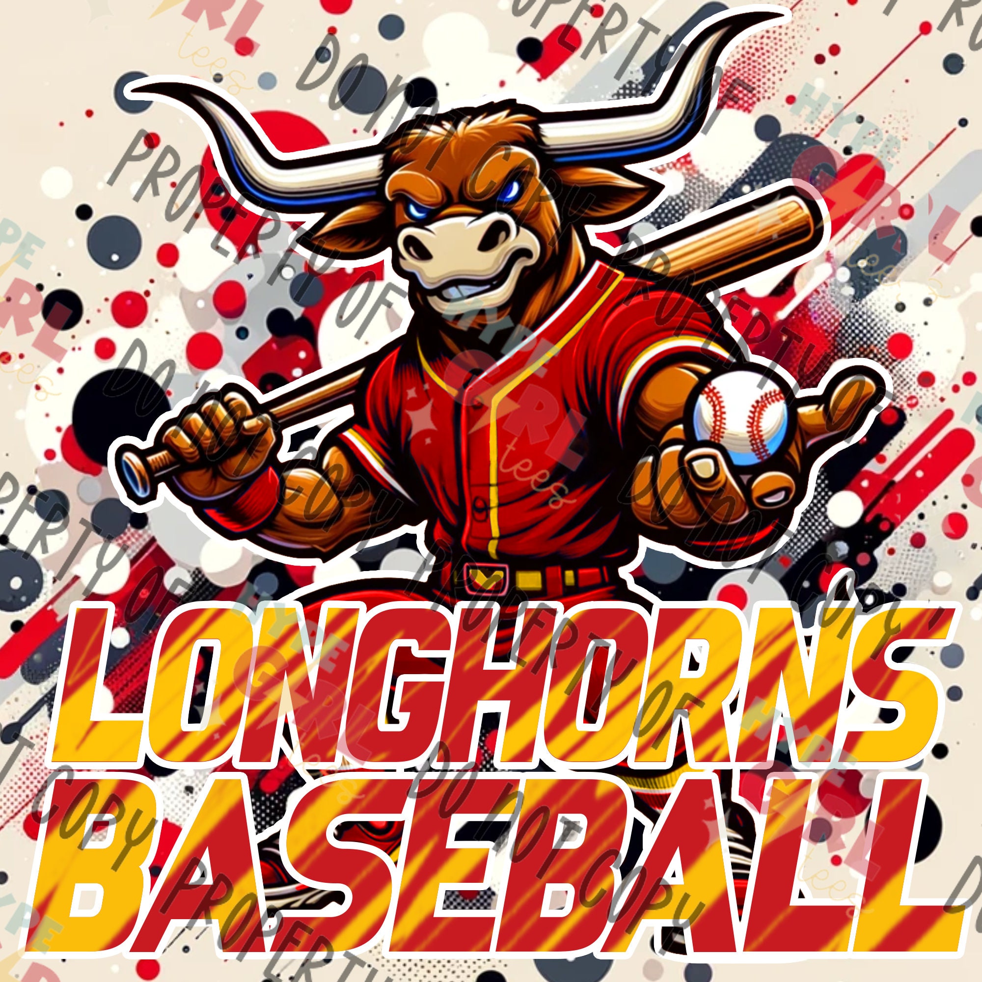 Longhorns Baseball Mascot PNG Digital File. Red & Gold Version, Other ...
