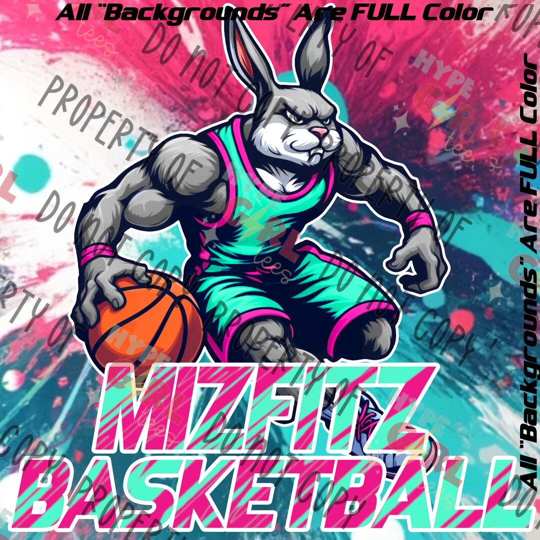 Rabbit Basketball Mascot Digital File Pink & Turquoise Variation. Other ...