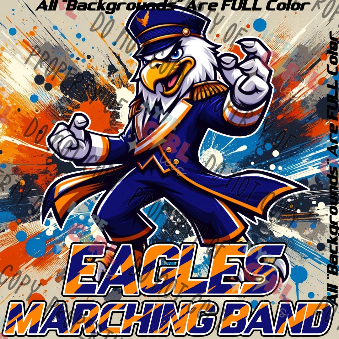 Eagles Marching Band Mascot PNG Digital File. Blue & Orange Variant ...