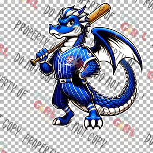 Dragons Baseball / Softball Mascot PNG Digital File. Blue & White ...