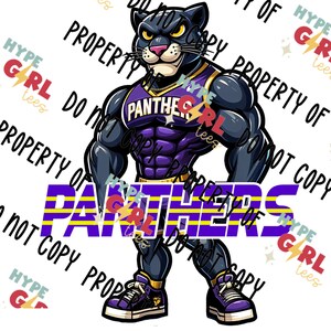 Panther Mascot PNG Digital File for Team or School. Purple & Gold ...