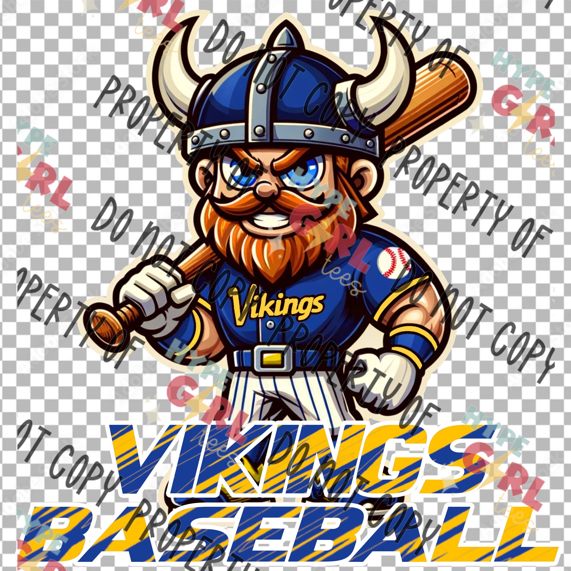 Vikings Baseball Mascot PNG Digital File. Blue & Yellow Variation ...