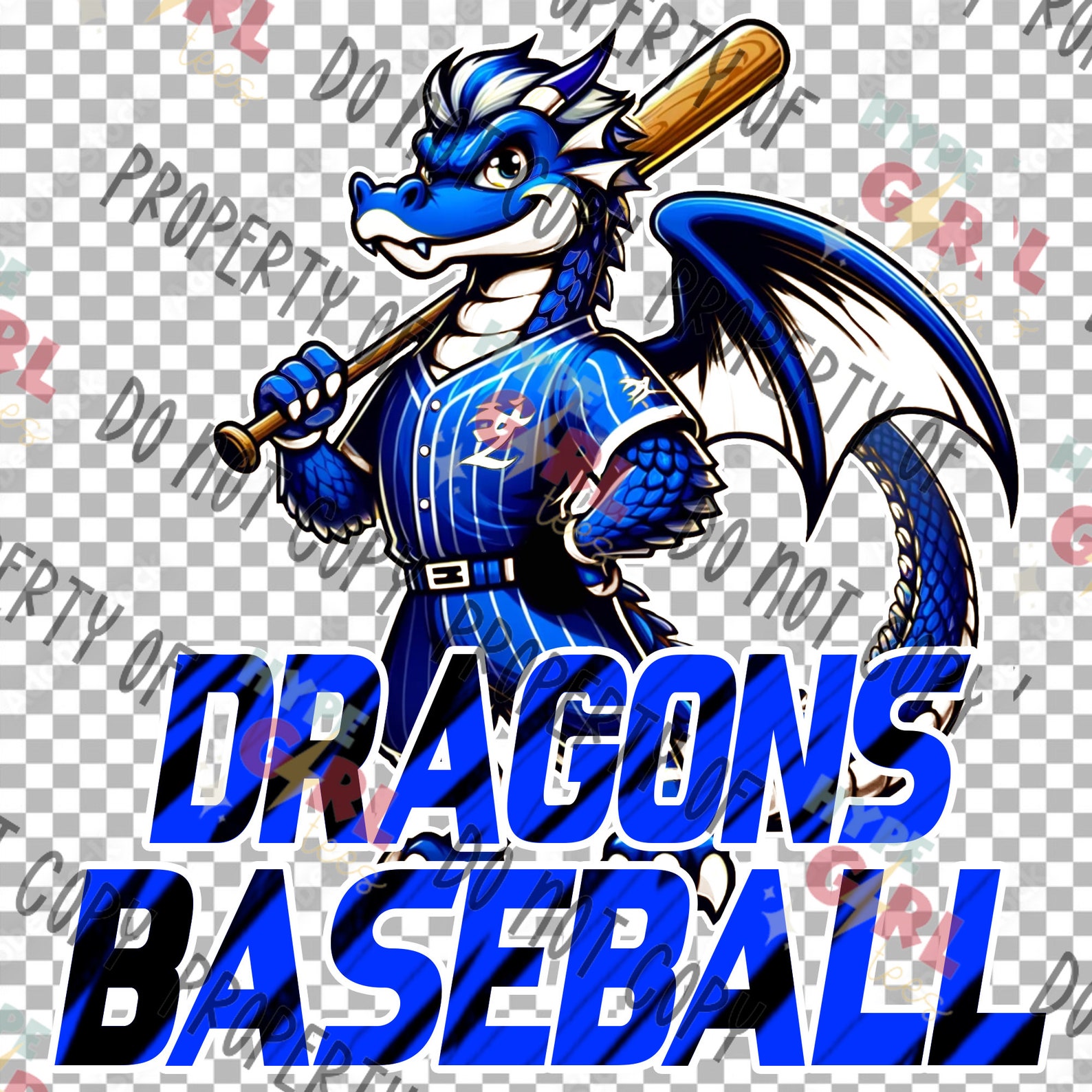 Dragons Baseball / Softball Mascot PNG Digital File. Blue & White ...