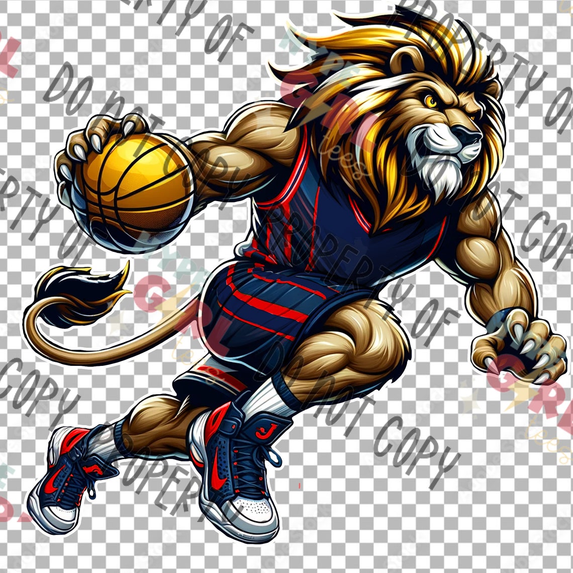 Lions Basketball Mascot PNG, Digital File. Lion Logo. Blue & Red ...