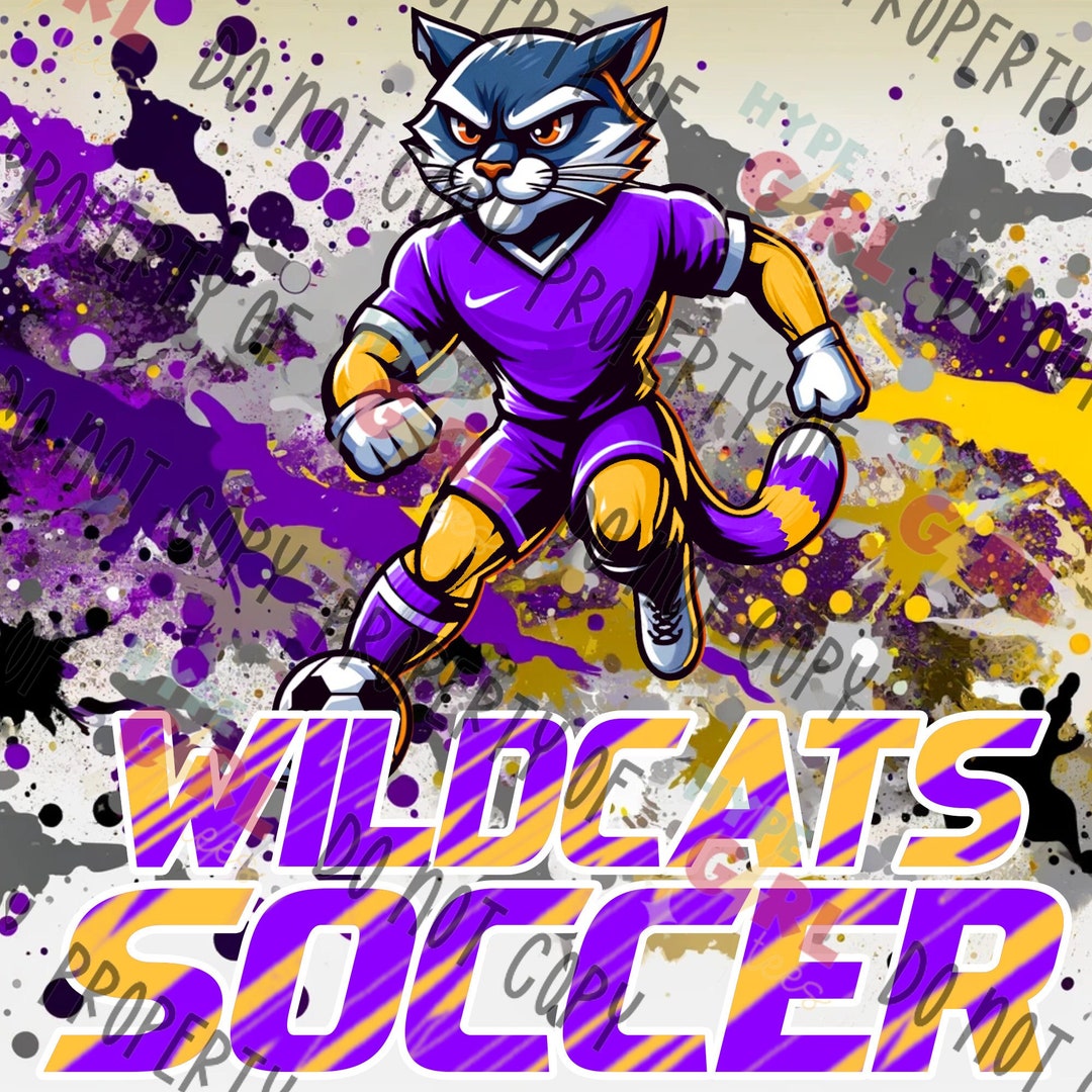 Wildcat / Bobcat Soccer Mascot PNG, Purple & Gold Version. OTHER Colors ...