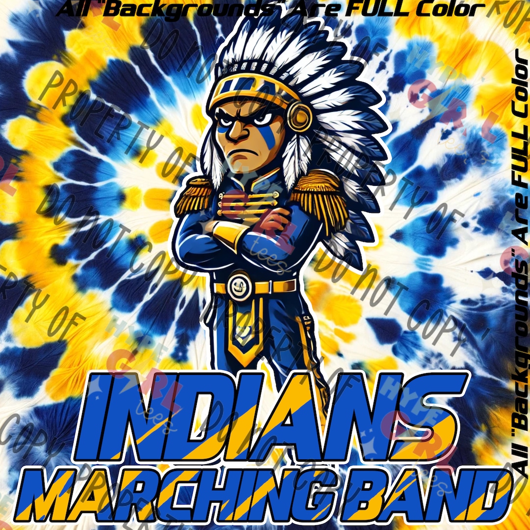 Indians Marching Band 2 Mascot PNG Digital File. Blue & Gold Variant ...