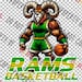 Rams Basketball Mascot PNG, Digital File. Rams Logo. Green & Gold ...