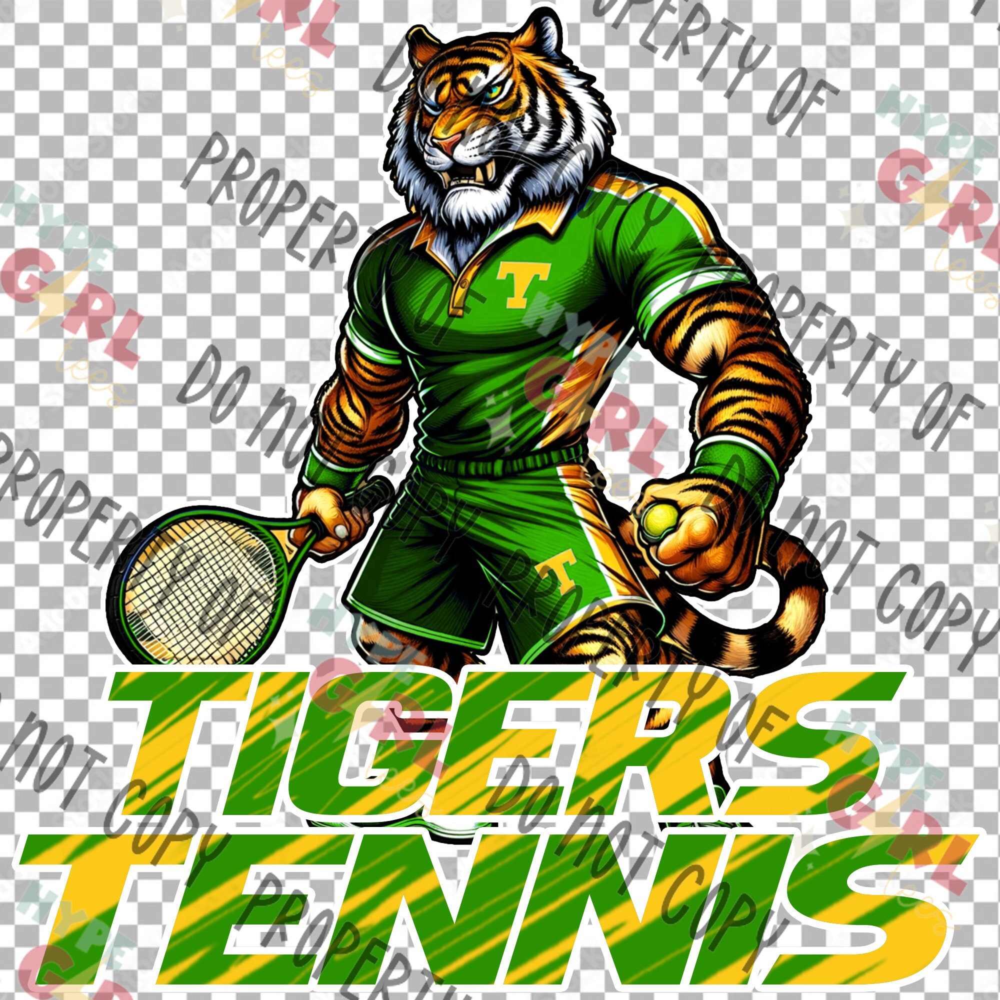 Tigers Tennis Mascot PNG Digital File. Black & Gold Variant. OTHER ...