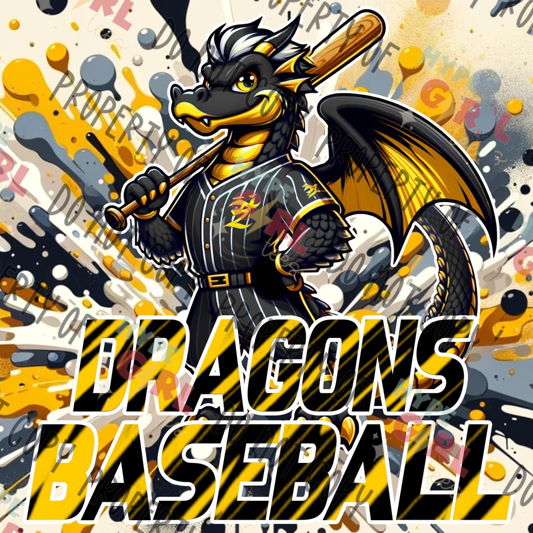 Dragons Baseball / Softball Mascot PNG Digital File. Black & Gold ...
