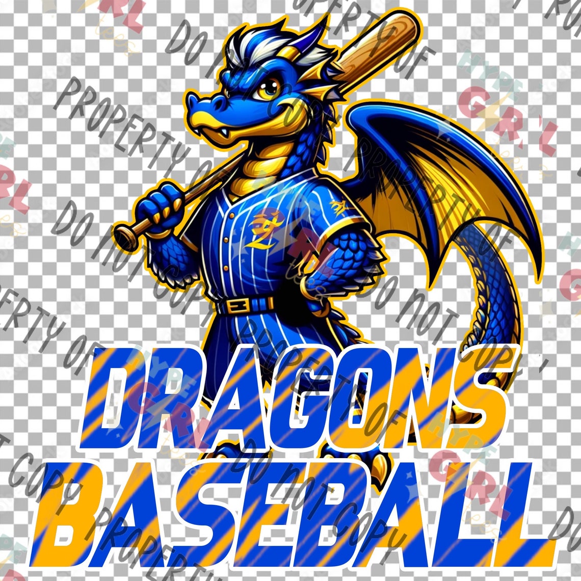 Dragons Baseball / Softball Mascot PNG Digital File. Blue & Gold ...