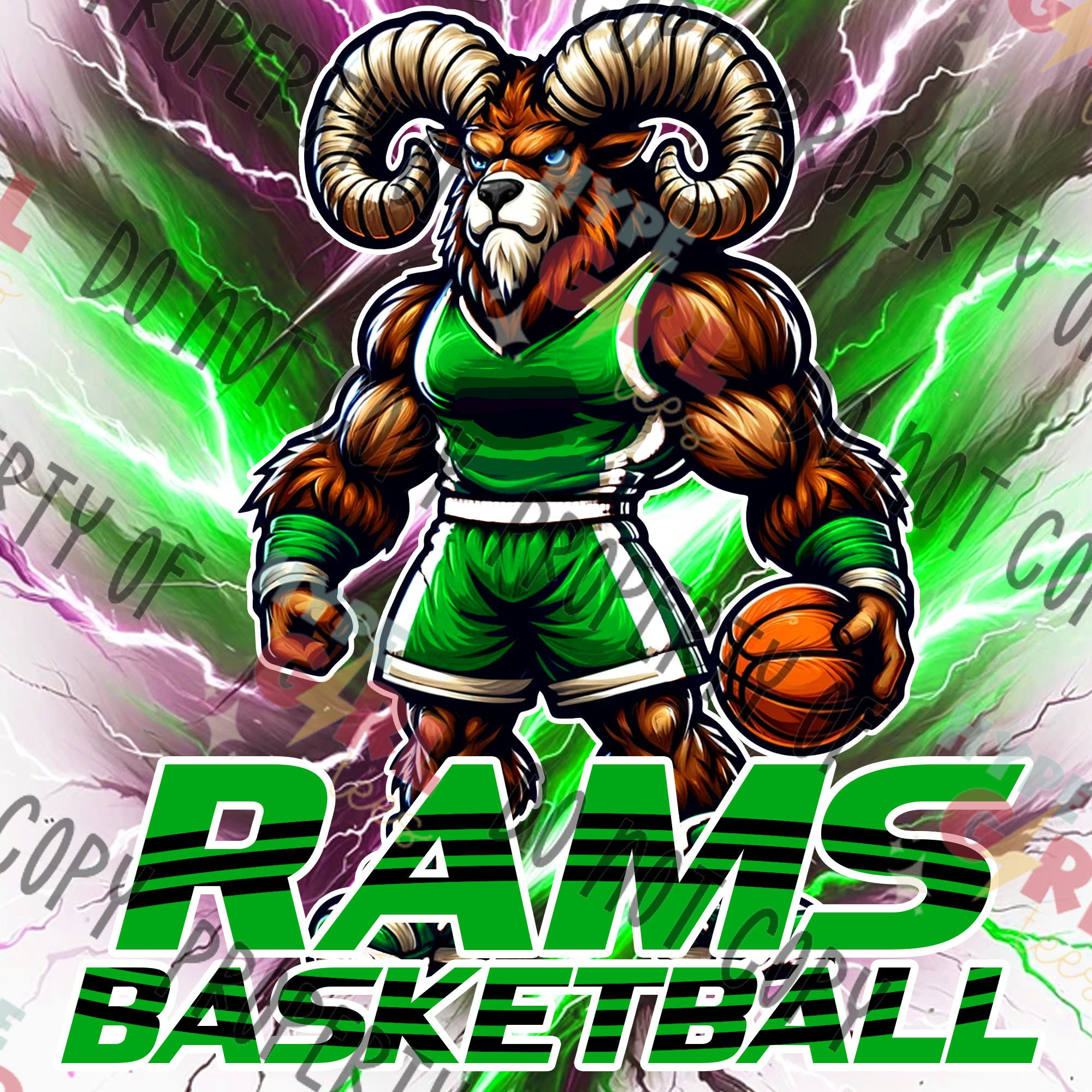 Rams Basketball Mascot PNG, Digital File. Rams Logo. Green & White ...