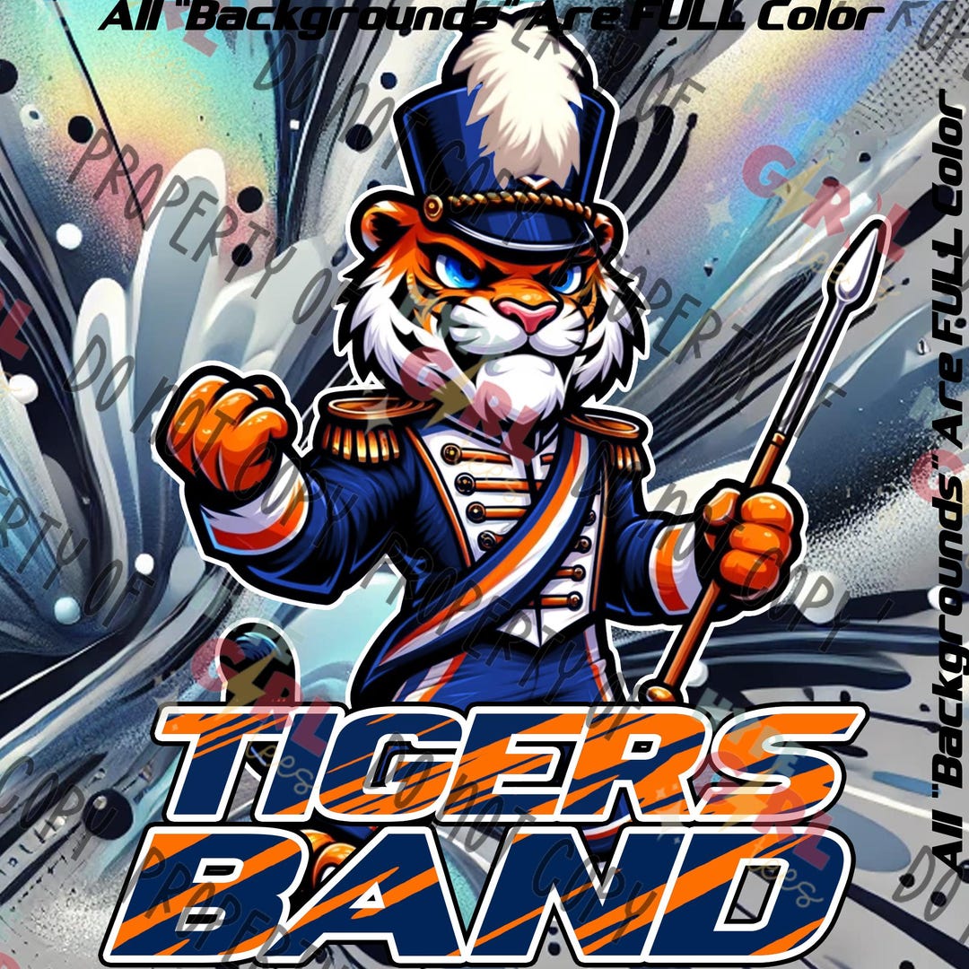 Tigers Marching Band Mascot PNG Digital File. Blue & Orange Variant ...
