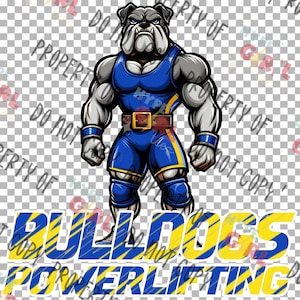 Bulldogs Powerlifting Mascot PNG, Digital File. Blue & Yellow Variation ...