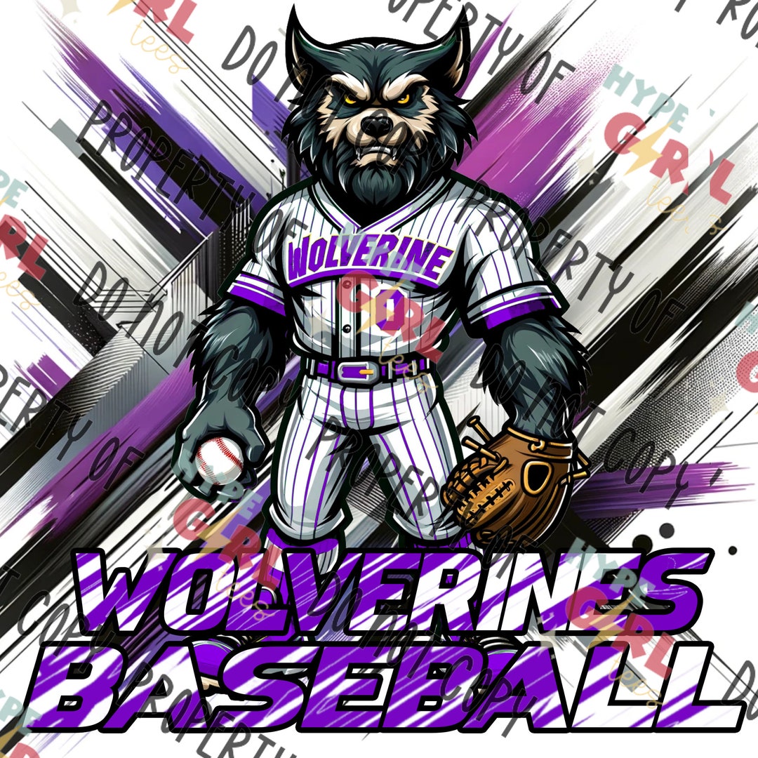 Wolverine Baseball Mascot PNG Digital File. Purple & White Variant ...