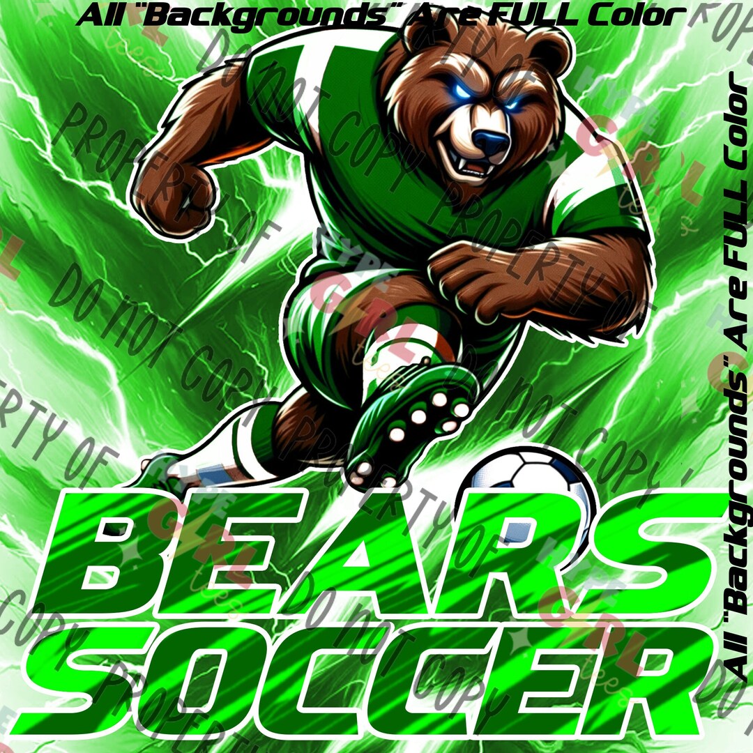 Bears Soccer Mascot PNG Digital File Green & White Version. OTHER ...