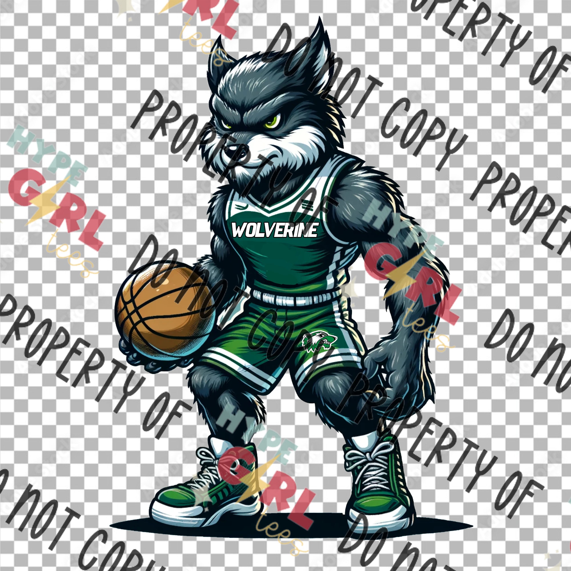 Wolverines Basketball Mascot PNG, Digital File. Bobcat Logo. Green ...