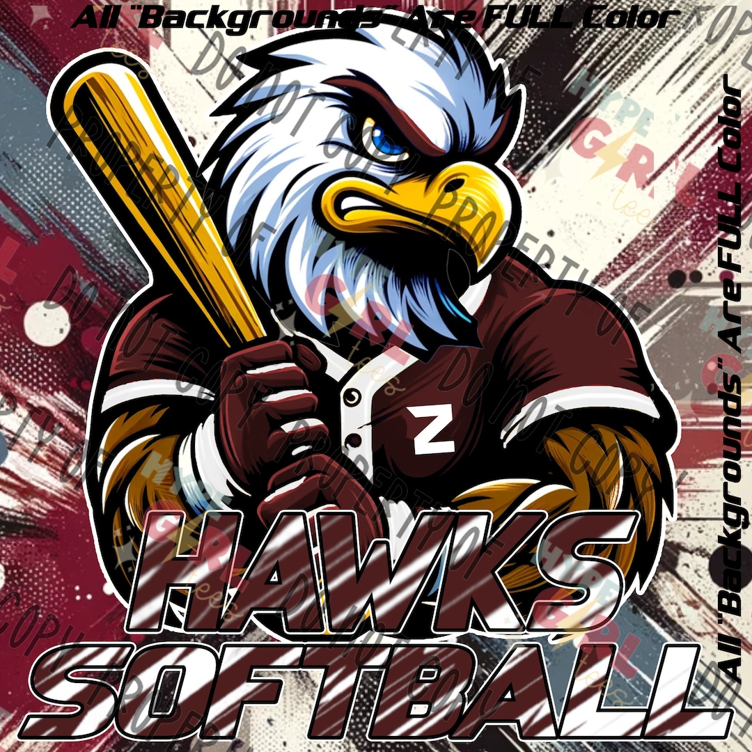 Hawks Baseball / Softball Mascot PNG Digital File. Maroon & White ...