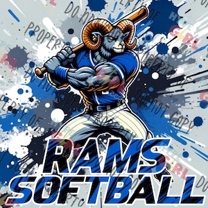 Rams Baseball / Softball Mascot Design PNG Digital File. Blue & White ...