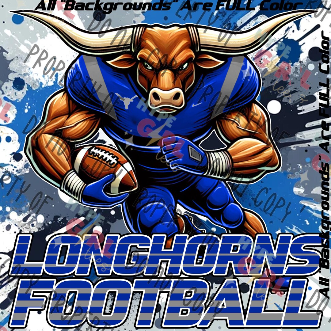 Longhorns / Steers Football Design PNG Digital File. Blue & White ...