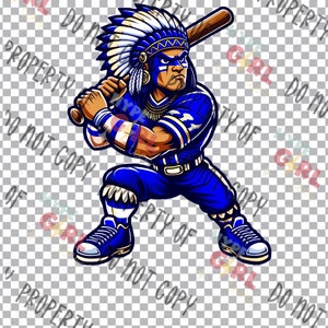 Indians / Warriors Baseball / Softball Mascot PNG Digital File. Blue ...