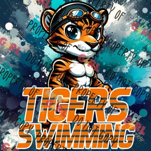 Tigers Swimming Mascot PNG Digital File Blue Variation. Other Colors ...