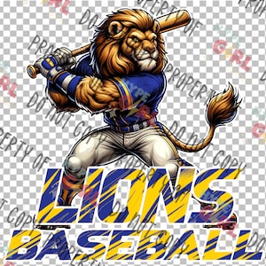 Lions Baseball Mascot PNG Digital File. Navy & Gold Variant. OTHER ...