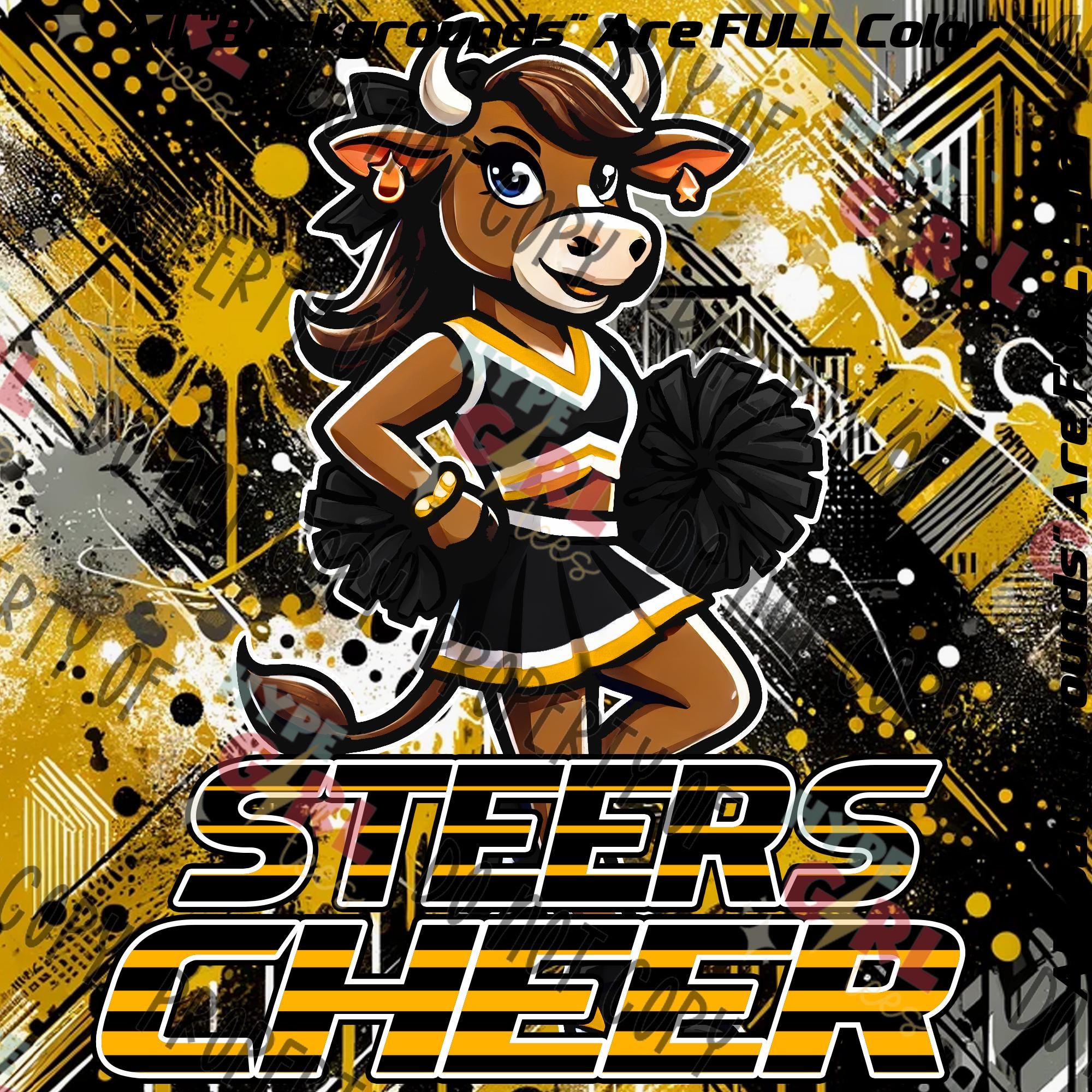 Steers Cheer Design PNG Digital File Instant Download. Black & Gold ...