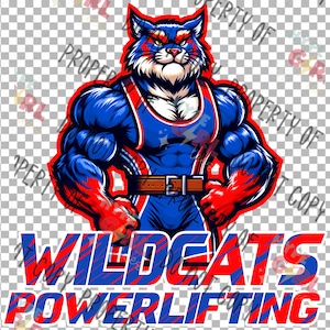 Wildcats Powerlifting Mascot PNG, Digital File. Blue & Red Variation ...
