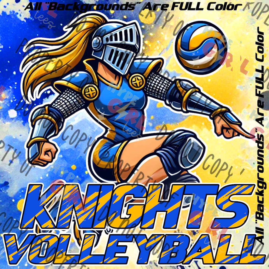 Lady Knights Volleyball Mascot PNG Digital File. Blue & Gold Variation ...