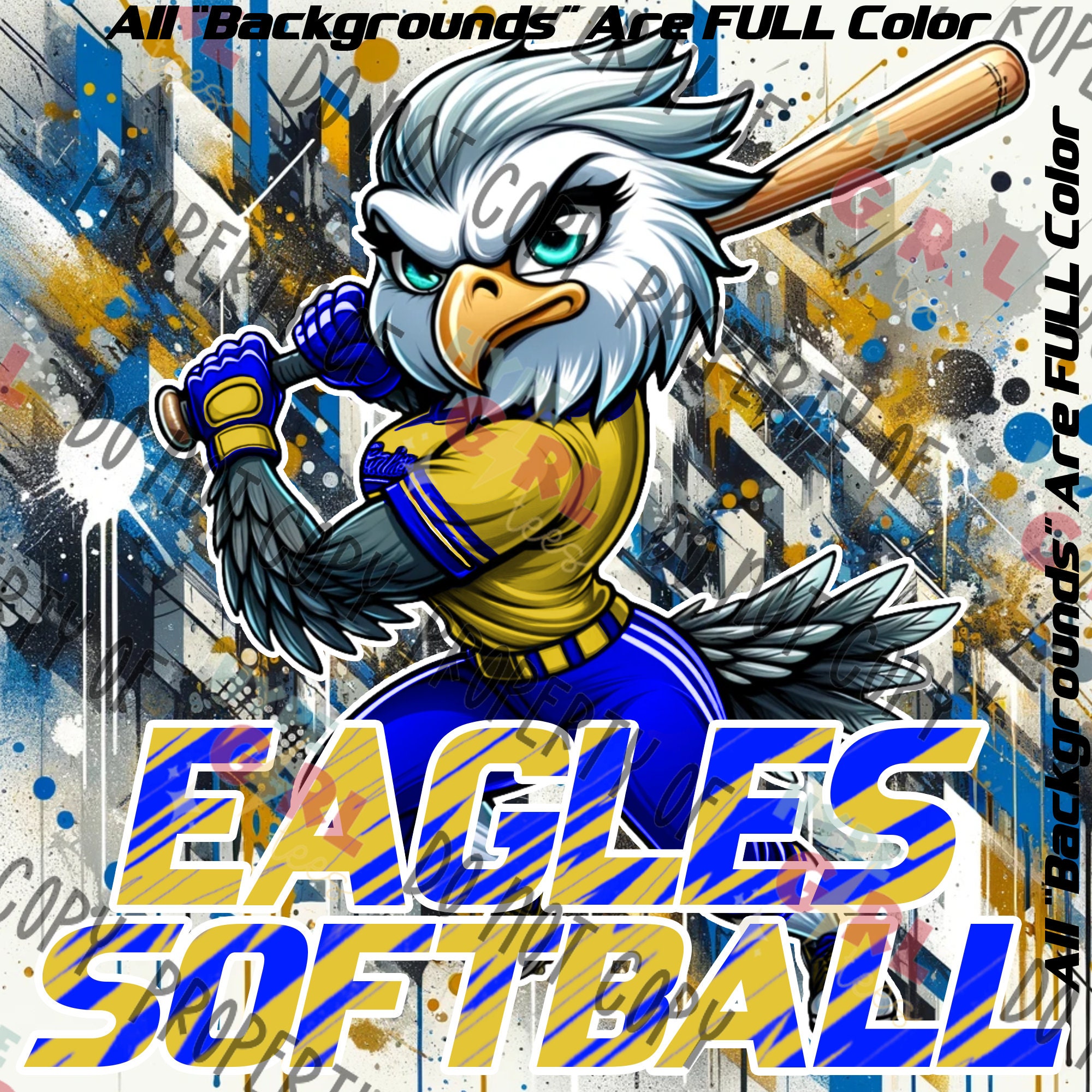 Lady Eagles Softball Mascot PNG Digital File. Blue & Gold Variant ...