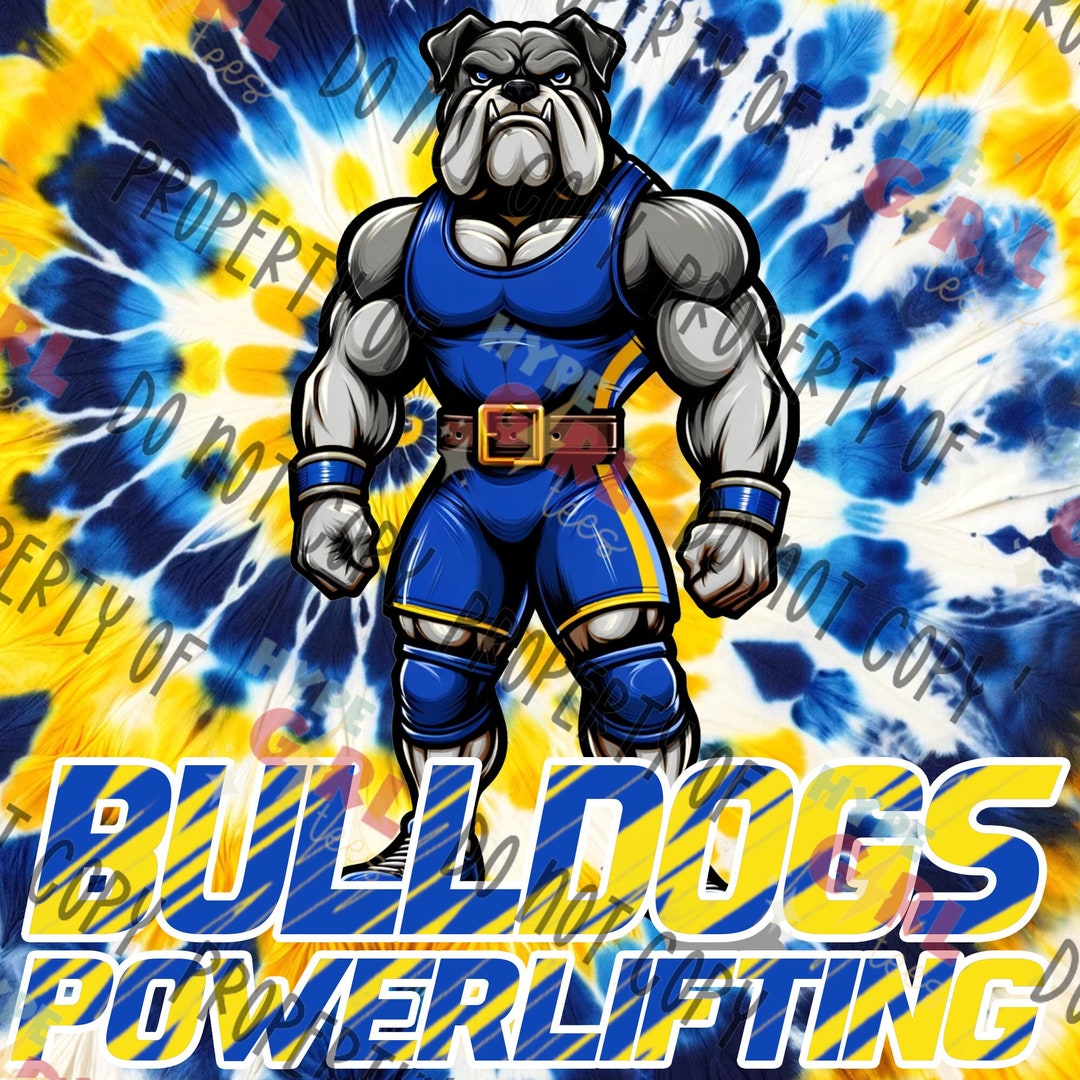 Bulldogs Powerlifting Mascot PNG, Digital File. Blue & Yellow Variation ...