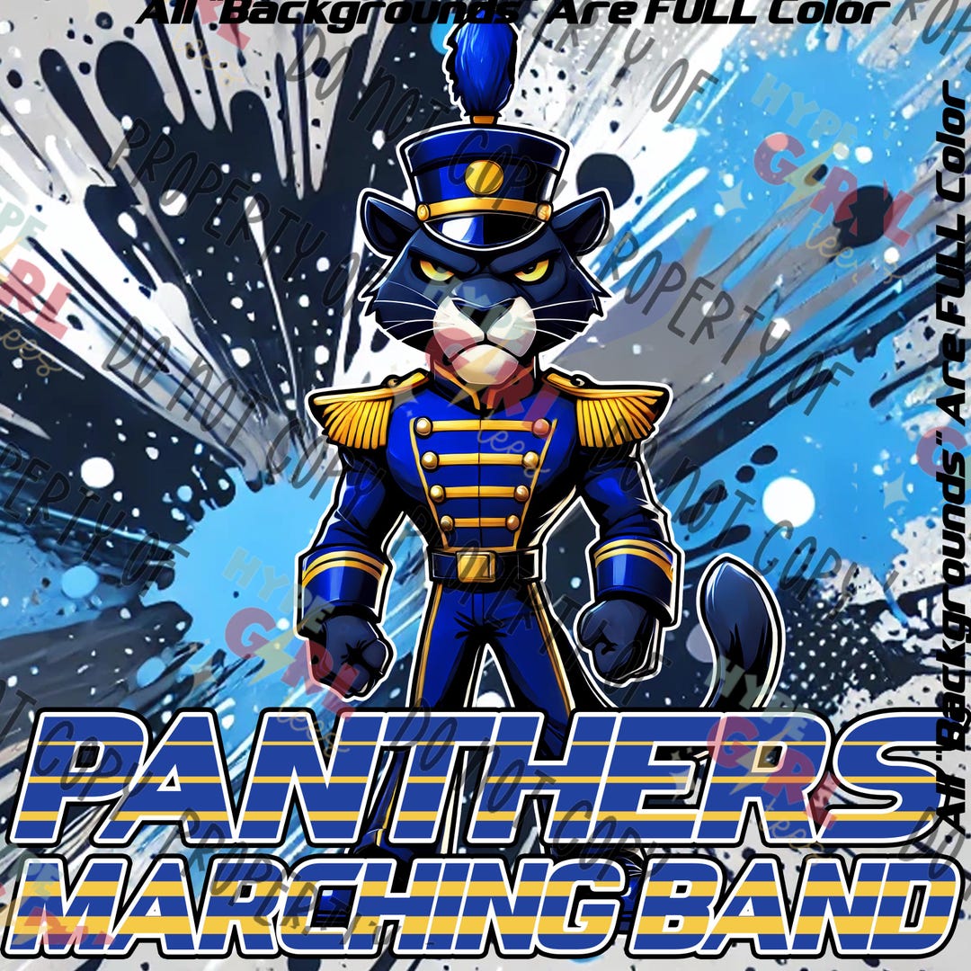 Panthers Marching Band Mascot PNG Digital File. Blue & Gold Variant ...