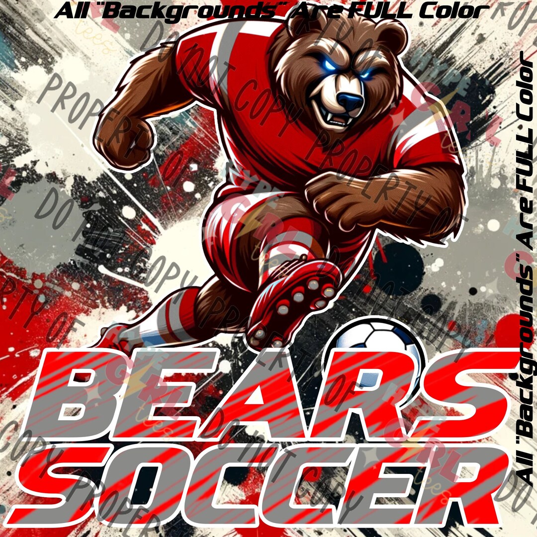 Bears Soccer Mascot PNG Digital File Red & Silver Version. OTHER Colors ...