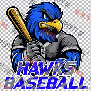 Hawks Baseball Design PNG Digital File. Blue & Silver Variant. OTHER ...