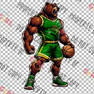 Bears Basketball Mascot PNG, Digital File. Bears Logo. Green & Yellow ...