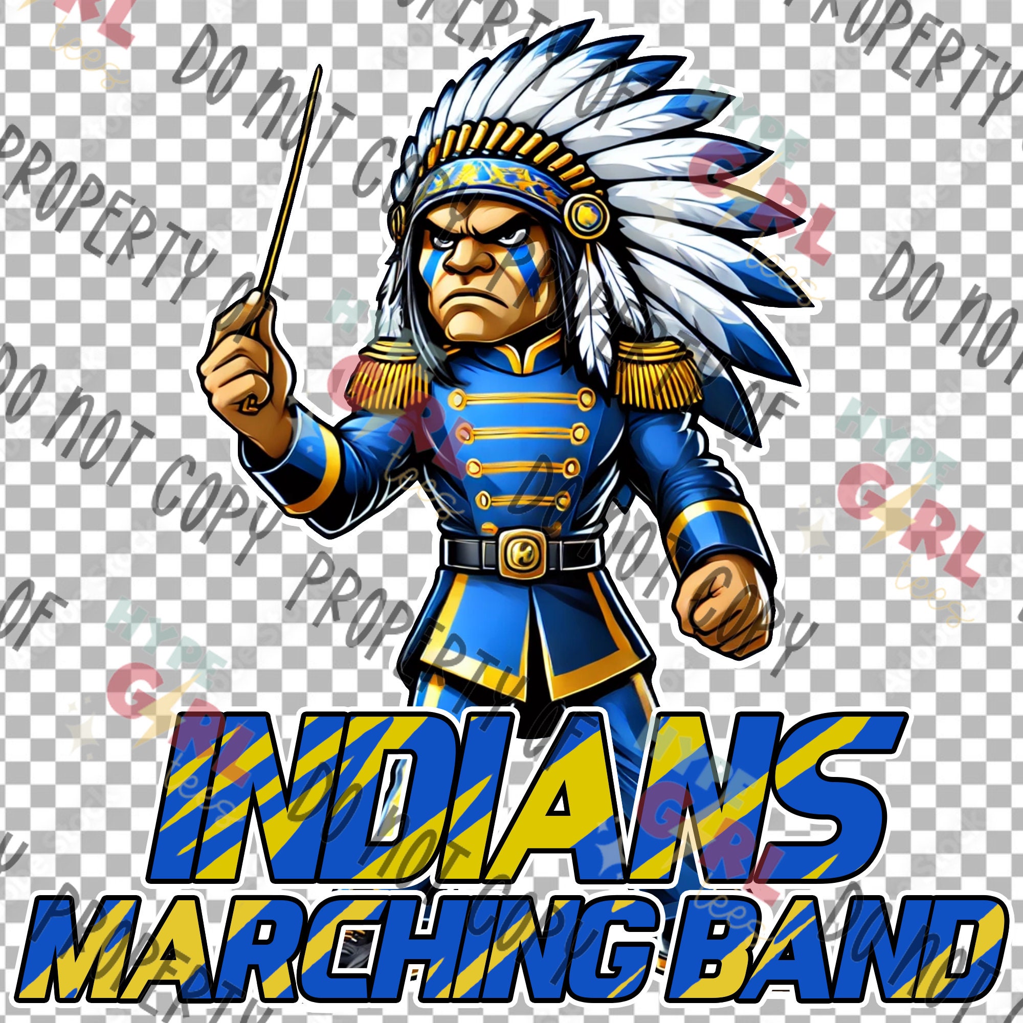 Indians Marching Band Mascot PNG Digital File. Blue & Gold Variant ...