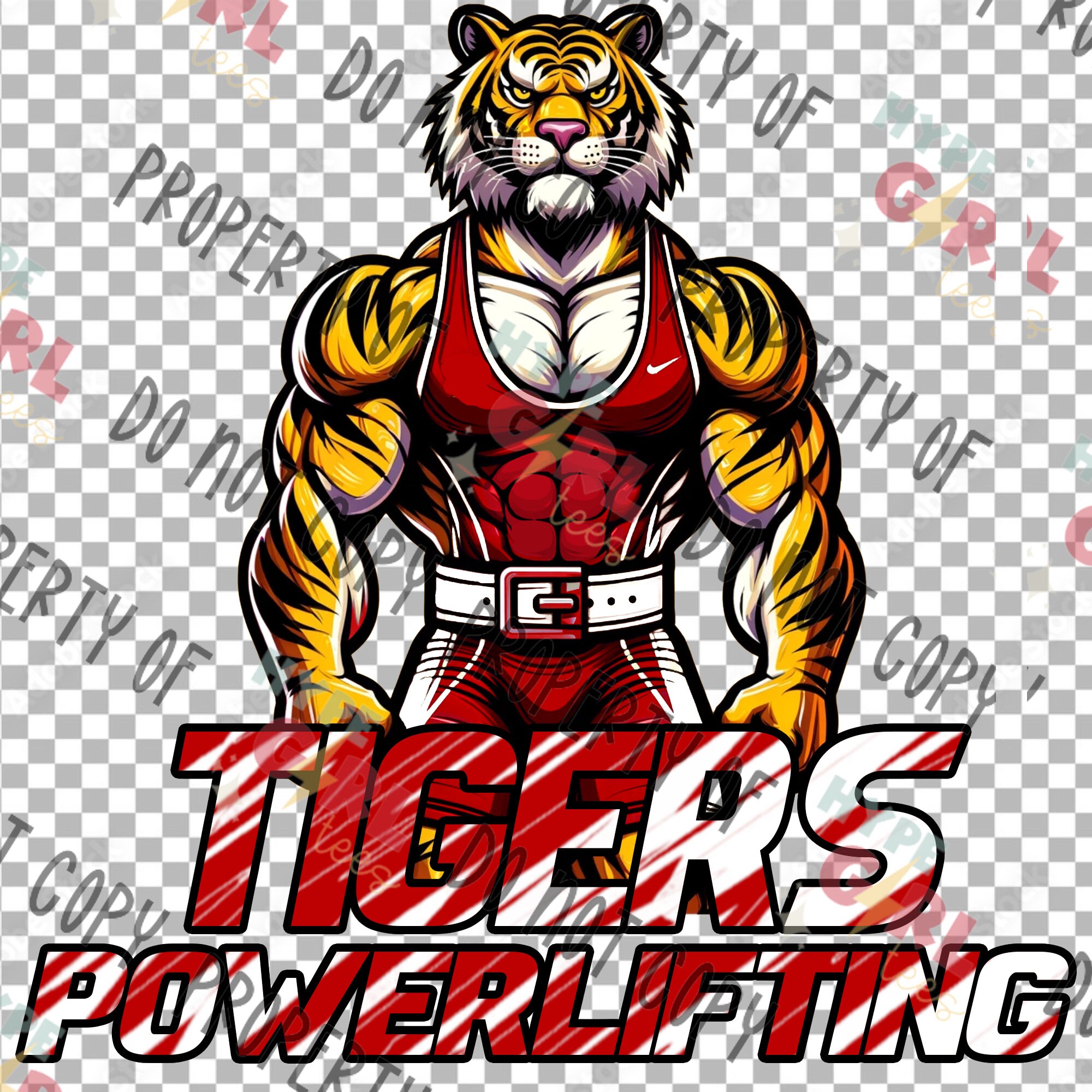 Tigers Powerlifting Mascot PNG, Digital File. Red & White Variation ...