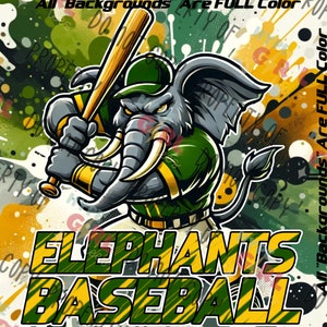 Elephants Baseball Design PNG Digital File. Green & Gold. Other Colors ...