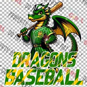 Dragons Baseball / Softball Mascot PNG Digital File. Green & Gold ...