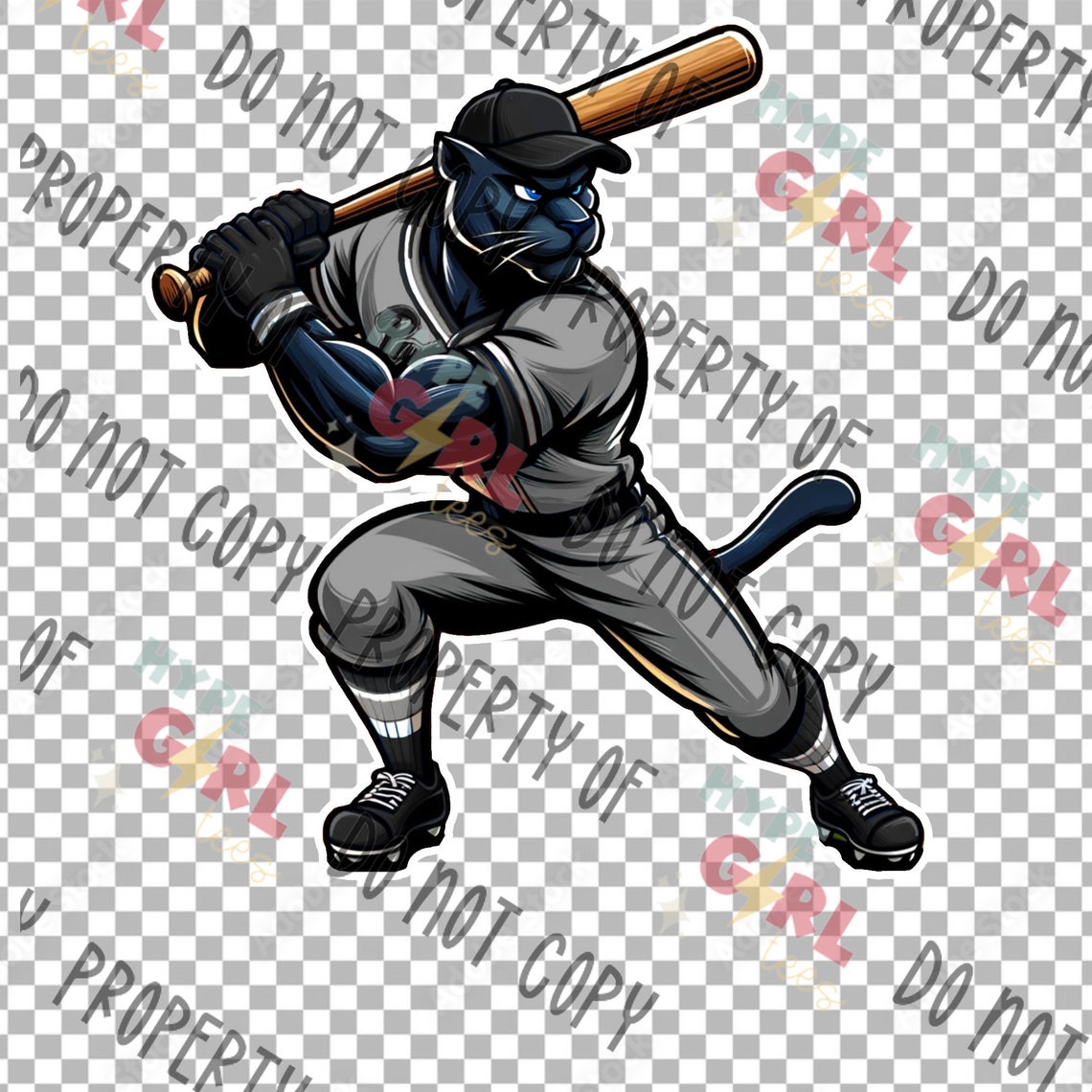 Panther Baseball Mascot PNG Digital File. Black & Grey Variant. OTHER ...